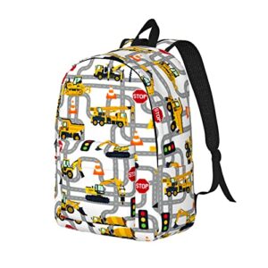 UMTRTLL Truck Car Canvas Backpack Cute Casual Backpacks Construction Pattern Bookbag Daypack Sports Travel Bag For Toddler Teen Boys Girls Men Gifts (Small)