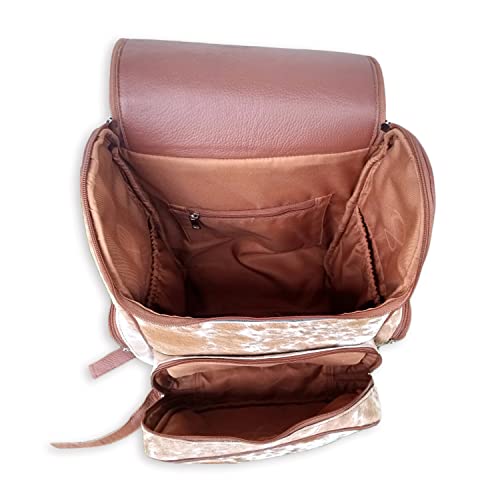 Real Cowhide Backpack Bag Cowhide Diaper Bag Travel Daypack Bag Hold all Backpack Multi Pockets | Brown and White Backpack Bag