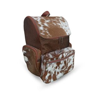 Real Cowhide Backpack Bag Cowhide Diaper Bag Travel Daypack Bag Hold all Backpack Multi Pockets | Brown and White Backpack Bag