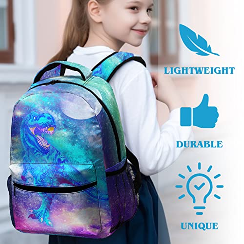 Dacawin Toddler Backpack for Boys Girls Blue Space Tyrannosaurus Rex Backpacks for School Galactic Giant Dinosaur Fantasy Bookbag Cute Lightweight Travel Bag