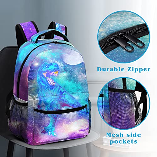 Dacawin Toddler Backpack for Boys Girls Blue Space Tyrannosaurus Rex Backpacks for School Galactic Giant Dinosaur Fantasy Bookbag Cute Lightweight Travel Bag