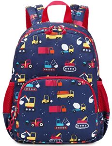 ryushoyo toddler kids backpack boy truck excavator crane preschool cute backpack child daycare school bag nursery with chest strap red dark blue