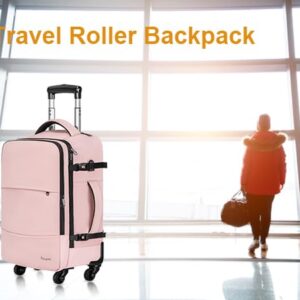 Rolling Backpack with 4 wheels, 17 inch Travel Laptop Backpack for Women with Shoe Pouch, Large Wheeled Backpack Carry on Luggage, Overnight College Work Trolley Suitcase Bag Roller Backpack Adults