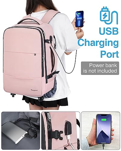 Rolling Backpack with 4 wheels, 17 inch Travel Laptop Backpack for Women with Shoe Pouch, Large Wheeled Backpack Carry on Luggage, Overnight College Work Trolley Suitcase Bag Roller Backpack Adults