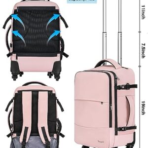 Rolling Backpack with 4 wheels, 17 inch Travel Laptop Backpack for Women with Shoe Pouch, Large Wheeled Backpack Carry on Luggage, Overnight College Work Trolley Suitcase Bag Roller Backpack Adults