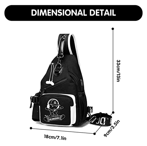 MCWTH Sling Bag for Teen Boys, Luminous Chest Pack Waterproof Travel Shoulder Backpack (Skateboard Boy)