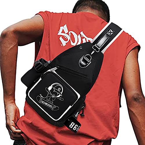 MCWTH Sling Bag for Teen Boys, Luminous Chest Pack Waterproof Travel Shoulder Backpack (Skateboard Boy)