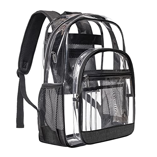 Clear Backpack Bookbag Stadium Approved - Clear Heavy Duty Backpacks for Men Women - Large Transparent See Through Bookbags with Reinforced Strap