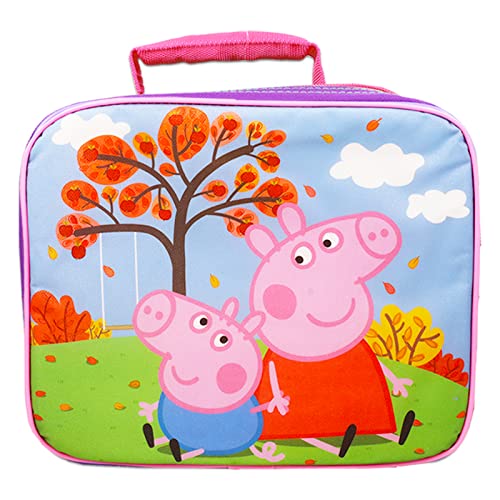 Screen Legends Peppa Pig Backpack and Lunch Box Set - Bundle with 15" Peppa Pig Backpack, Lunch Bag, Tattoos, and More | Peppa Pig Backpack for Girls