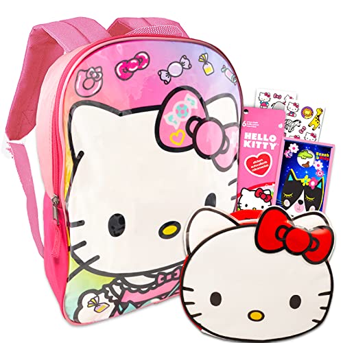 Hello Kitty Backpack with Lunch Box Set - Bundle with 15” Hello Kitty Backpack, Lunch Bag, Stickers, More | Hello Kitty Backpack for School