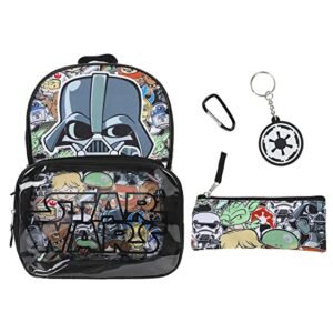 star wars 5-piece set: 16" backpack, lunchbox, utility case, rubber keychain, and carabiner