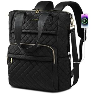 lovevook laptop backpack for women 15.6 inch,diamond quilted convertible backpack tote laptop computer work bag,cute womens travel backpack purse college teacher carry on back pack with usb port,black