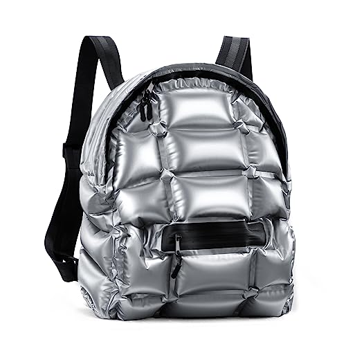 BUTI4WLD Puffer Backpack Travel Gym Bag Fashion Inflatable Designed Waterproof Backpack and Lightweight with Large Capacity Backpack for Women and Men, Silver