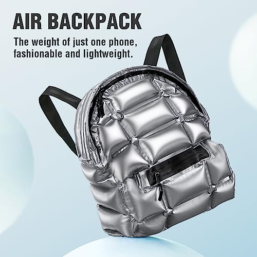 BUTI4WLD Puffer Backpack Travel Gym Bag Fashion Inflatable Designed Waterproof Backpack and Lightweight with Large Capacity Backpack for Women and Men, Silver