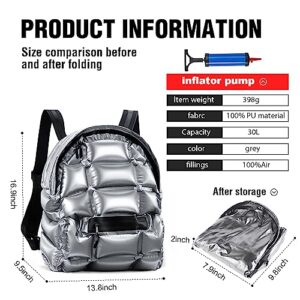 BUTI4WLD Puffer Backpack Travel Gym Bag Fashion Inflatable Designed Waterproof Backpack and Lightweight with Large Capacity Backpack for Women and Men, Silver