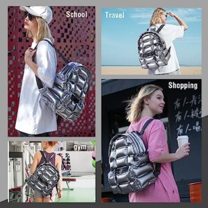 BUTI4WLD Puffer Backpack Travel Gym Bag Fashion Inflatable Designed Waterproof Backpack and Lightweight with Large Capacity Backpack for Women and Men, Silver