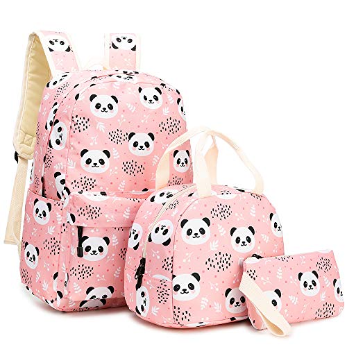 oygejmt Panda School Backpacks 3 Piece Set for Girls Teens Backpack with Lunch Bag and Pencil Case Kids 3 in 1 Bookbags Set School Bag (panda,16.7 in)