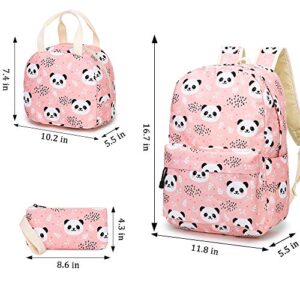 oygejmt Panda School Backpacks 3 Piece Set for Girls Teens Backpack with Lunch Bag and Pencil Case Kids 3 in 1 Bookbags Set School Bag (panda,16.7 in)