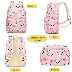 oygejmt Panda School Backpacks 3 Piece Set for Girls Teens Backpack with Lunch Bag and Pencil Case Kids 3 in 1 Bookbags Set School Bag (panda,16.7 in)