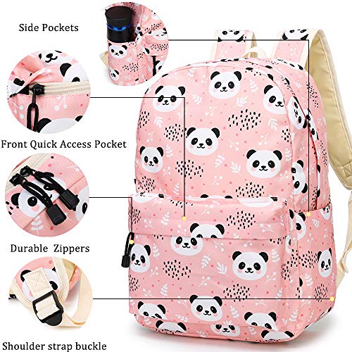 oygejmt Panda School Backpacks 3 Piece Set for Girls Teens Backpack with Lunch Bag and Pencil Case Kids 3 in 1 Bookbags Set School Bag (panda,16.7 in)