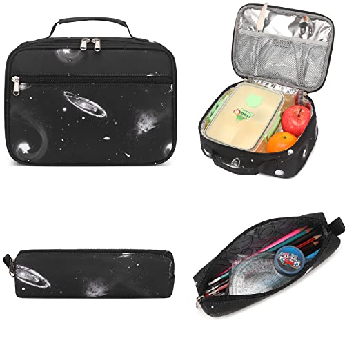 HEYZARDA School Backpack for Boys Kids Bookbag Outer Space Book Bag with Lunch Box 3 in 1, Colorful