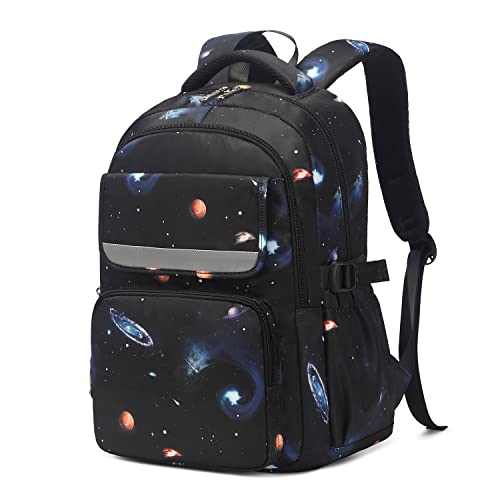 HEYZARDA School Backpack for Boys Kids Bookbag Outer Space Book Bag with Lunch Box 3 in 1, Colorful