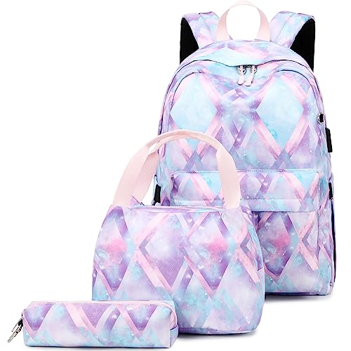 Joyfulife School Backpack for Girls Backpack with Lunch Box Pencil Case Teen Kids Bookbags Set Travel Laptop Backpack Casual Daypacks