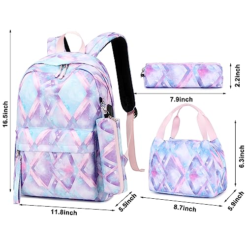 Joyfulife School Backpack for Girls Backpack with Lunch Box Pencil Case Teen Kids Bookbags Set Travel Laptop Backpack Casual Daypacks