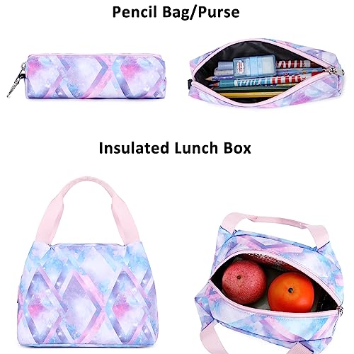 Joyfulife School Backpack for Girls Backpack with Lunch Box Pencil Case Teen Kids Bookbags Set Travel Laptop Backpack Casual Daypacks