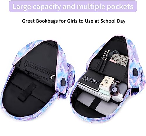 Joyfulife School Backpack for Girls Backpack with Lunch Box Pencil Case Teen Kids Bookbags Set Travel Laptop Backpack Casual Daypacks