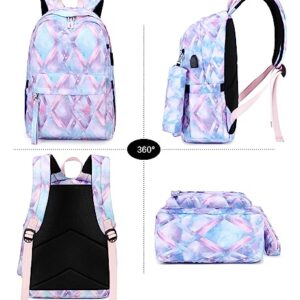 Joyfulife School Backpack for Girls Backpack with Lunch Box Pencil Case Teen Kids Bookbags Set Travel Laptop Backpack Casual Daypacks