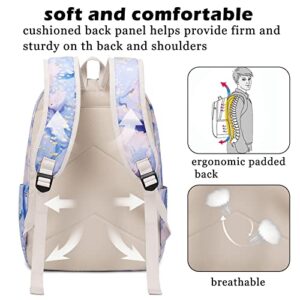 SHEEYEE School Backpack for Teen Girls Kids Bookbags with Lunch Box Set Students Laptop Travel Marble Backpack