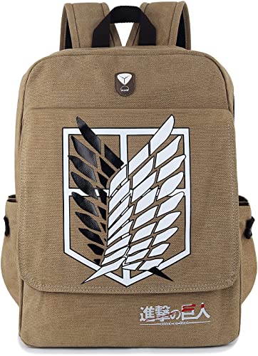 Soutrend AOT Anime Canvas Backpack Mens School Bag Khaki Bookbag Printed Backpack Daypack with Headphone Hole