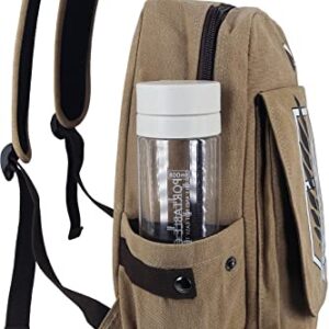 Soutrend AOT Anime Canvas Backpack Mens School Bag Khaki Bookbag Printed Backpack Daypack with Headphone Hole