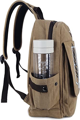 Soutrend AOT Anime Canvas Backpack Mens School Bag Khaki Bookbag Printed Backpack Daypack with Headphone Hole