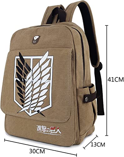 Soutrend AOT Anime Canvas Backpack Mens School Bag Khaki Bookbag Printed Backpack Daypack with Headphone Hole