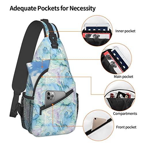 Luirioe Marble Blue Sling Bag Crossbody Backpack Hiking Travel Daypack Chest Bag Lightweight Shoulder Bag For Women Men