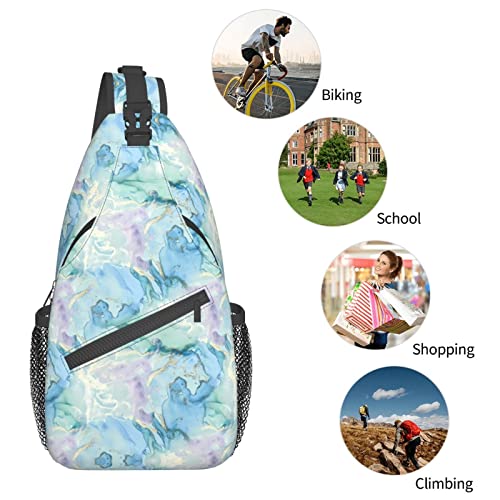 Luirioe Marble Blue Sling Bag Crossbody Backpack Hiking Travel Daypack Chest Bag Lightweight Shoulder Bag For Women Men