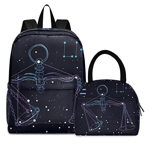 ODAWA Libra Zodiac Lovely Lightweight School Backpack Set for School Girls Boys Elementary School Bookbags Elementary School Bookbags