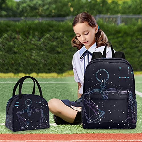 ODAWA Libra Zodiac Lovely Lightweight School Backpack Set for School Girls Boys Elementary School Bookbags Elementary School Bookbags