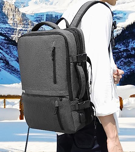 BJIAX Travel Backpack, 40L Expandable Carry On Backpack Fits 17 Inch Laptop, Airline Approved Water Resistant Backpack for Men, Hiking & Casual Backpack