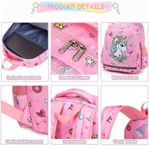 Girls Unicorn Backpack, Elementary School Kids Backpack for Girls Unicorn Bookbag Set with Chest Strap Lunch Bag and Pencil Case