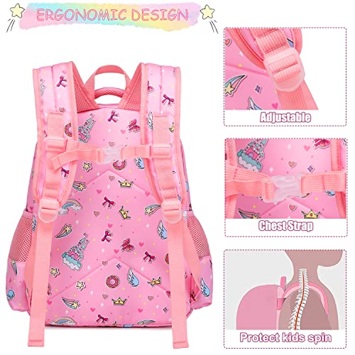 Girls Unicorn Backpack, Elementary School Kids Backpack for Girls Unicorn Bookbag Set with Chest Strap Lunch Bag and Pencil Case