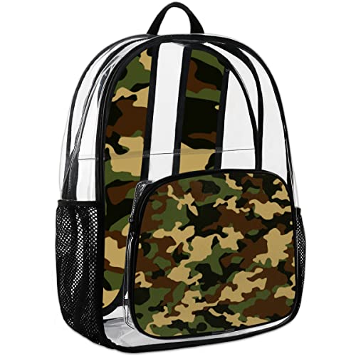 TropicalLife Camouflage Modern Camo Clear Backpack Heavy Duty PVC Transparent Backpack See Through Large Backpacks for Women Men