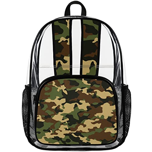 TropicalLife Camouflage Modern Camo Clear Backpack Heavy Duty PVC Transparent Backpack See Through Large Backpacks for Women Men