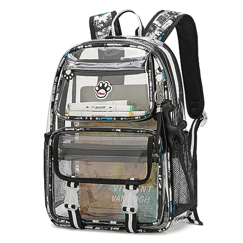 Maod Clear Backpack Stadium Approved for School, Transparent Book Bags Heavy Duty with Free Complimentary Gift (Black)