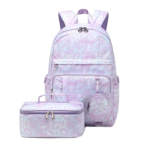 Armbq Cheetah Print Kids Backpack Set Girls Lightweight Bookbag for Elementary Leopard Children School Bag With Lunch Box