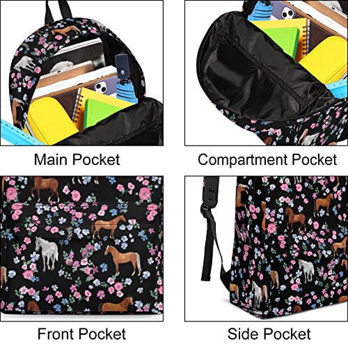 Horse Backpacks for Girls, 17 Inch School Backpack, Lightweight Bookbags for Girls, Large Capacity Book Bags for Kids, Casual Daypack with 15 Inch Laptop Compartment for College, Office or Travel