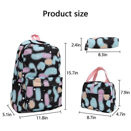 GLOOMALL School Backpack 3 IN 1 Lightweight Teen Girls Bookbags Insulated Lunch Bag Pencil Case (Black)