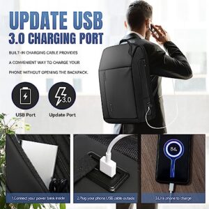 Tfro & Cile Laptop Backpack 15.6 Inch Business Travel Backpack for Men with USB Charging Port Waterproof Bag, Black